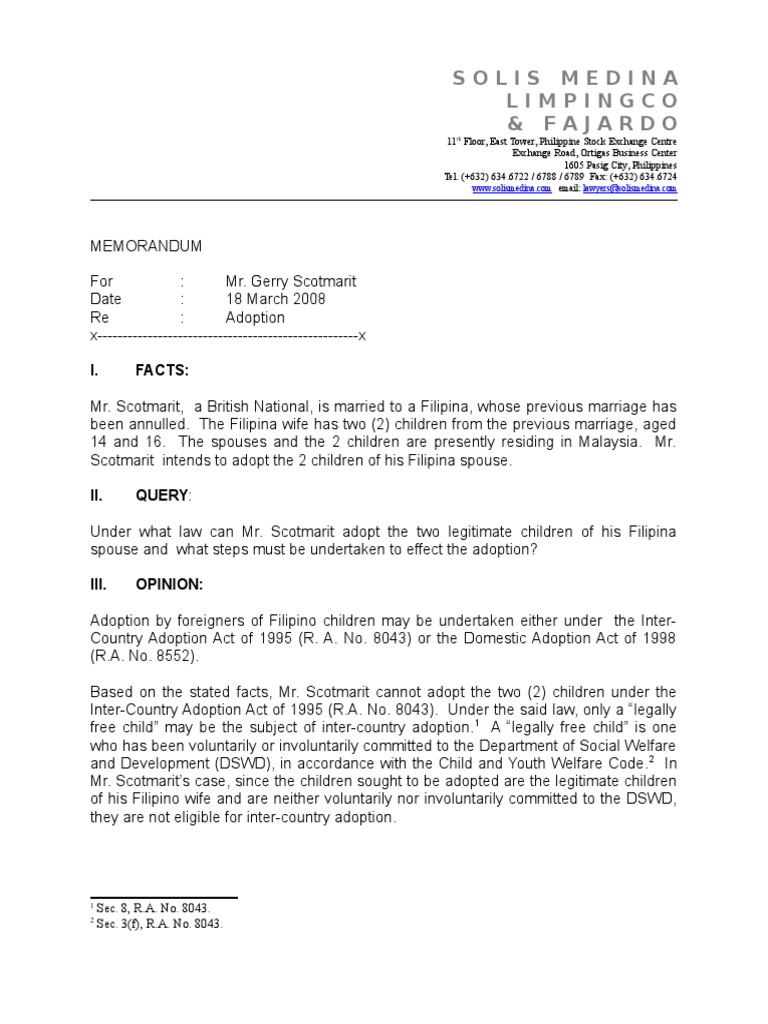 MEMO Adoption | PDF | Adoption | Child Custody