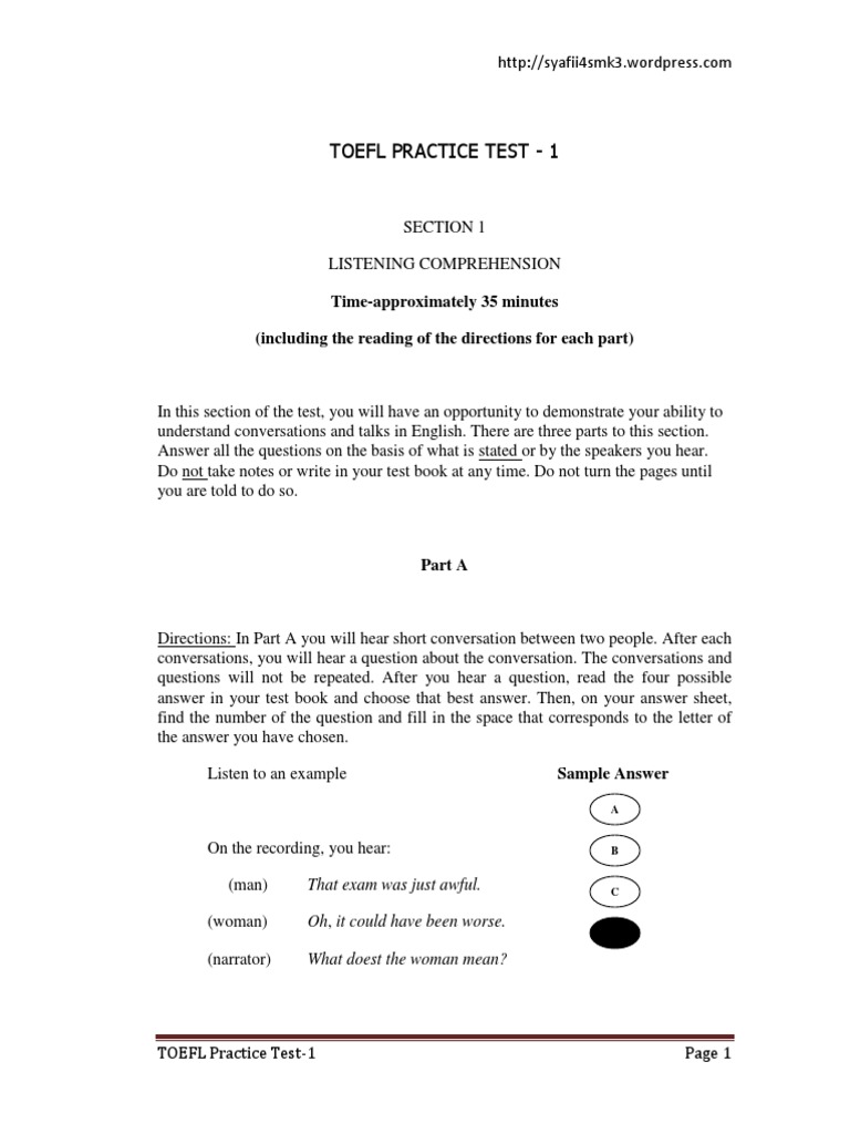 TOEFL Practice 1 Paper Based Test | Valley | Test (Assessment)