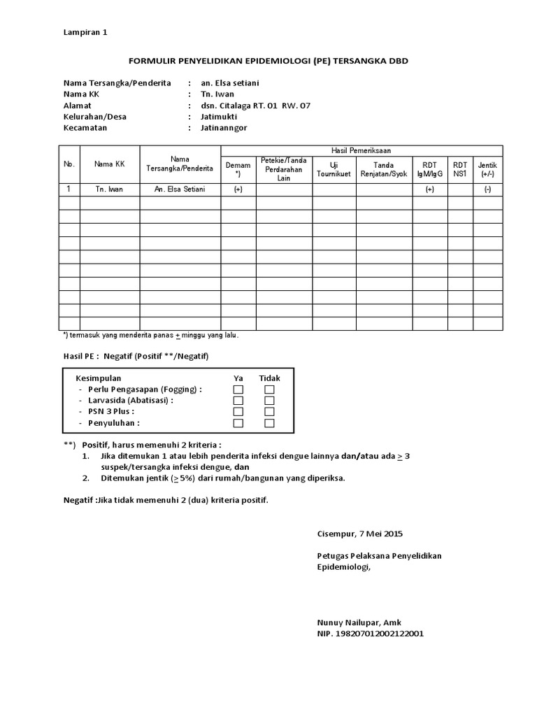 Formulir Penyelidikan DBD Elsa Setiani | PDF