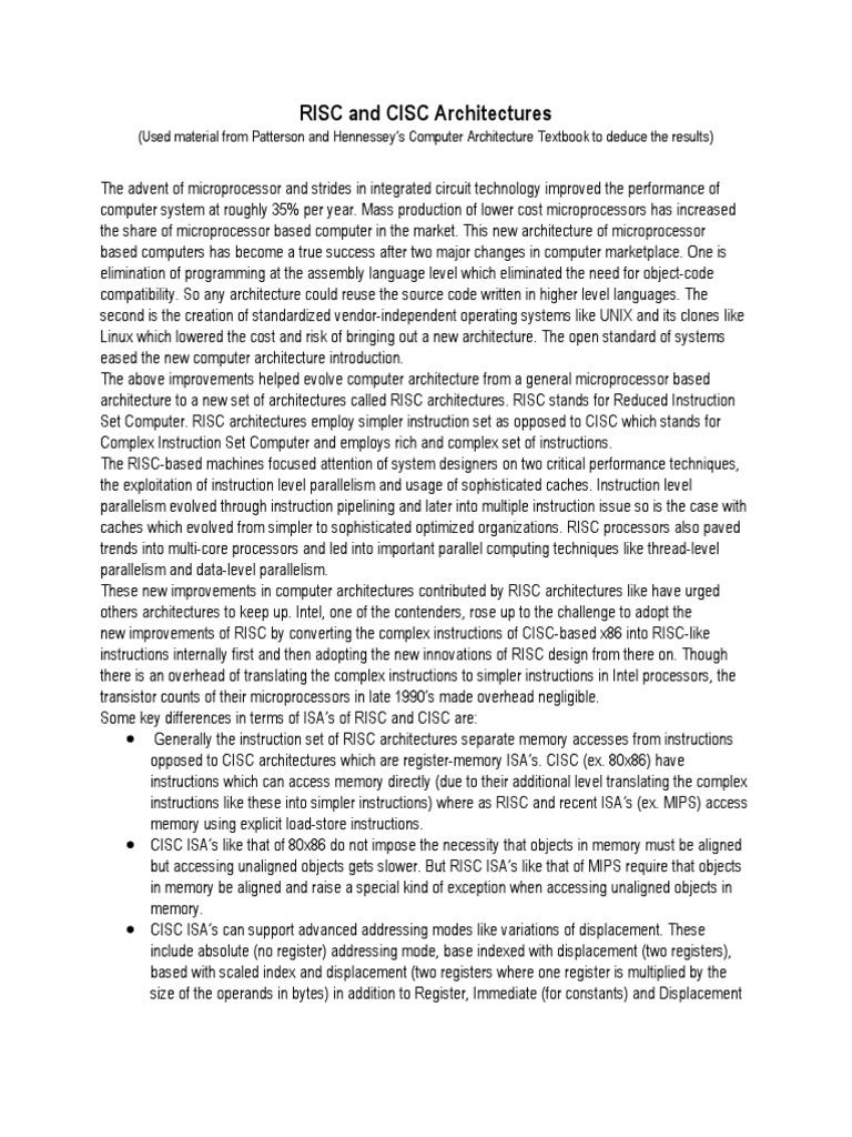 Risc VS Cisc | PDF | Microprocessor | Parallel Computing