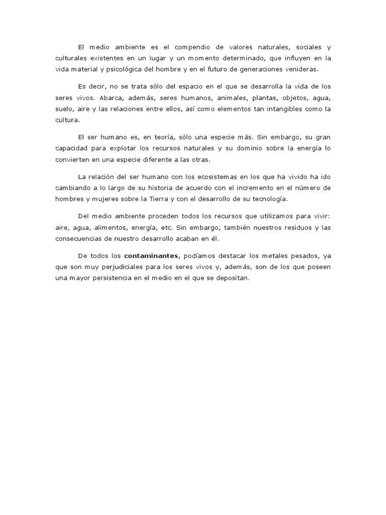 El Medio Ambiente Es El Compendio de Valores Naturales | PDF