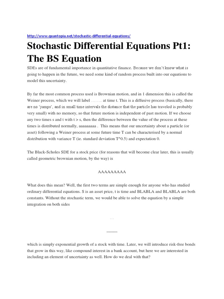 Stochastic Differential Equations Pt1: The BS Equation | PDF ...