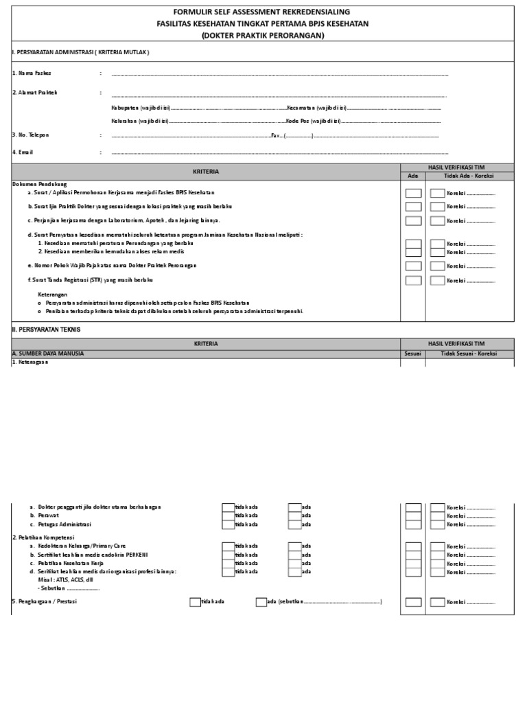 Lampiran - 4. Format Self Assessment Re-Kredensialing Faskes Final Revisi | PDF