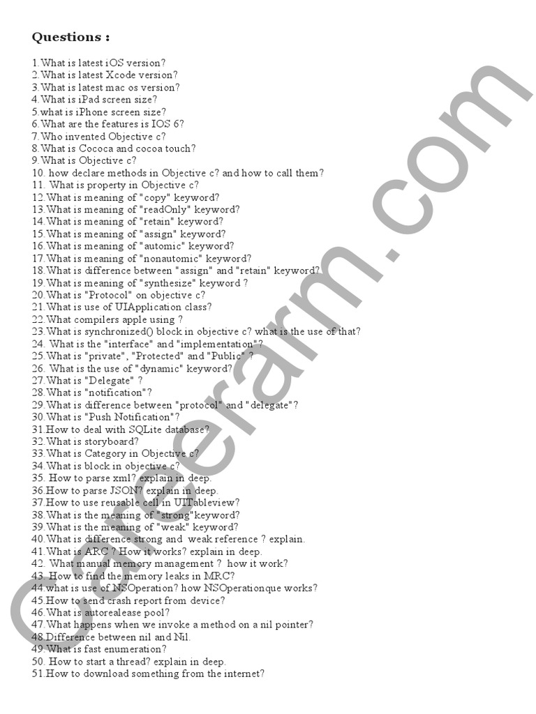 iOS Interview Questions With Answers PDF | PDF | Objective C | Class (Computer Programming)
