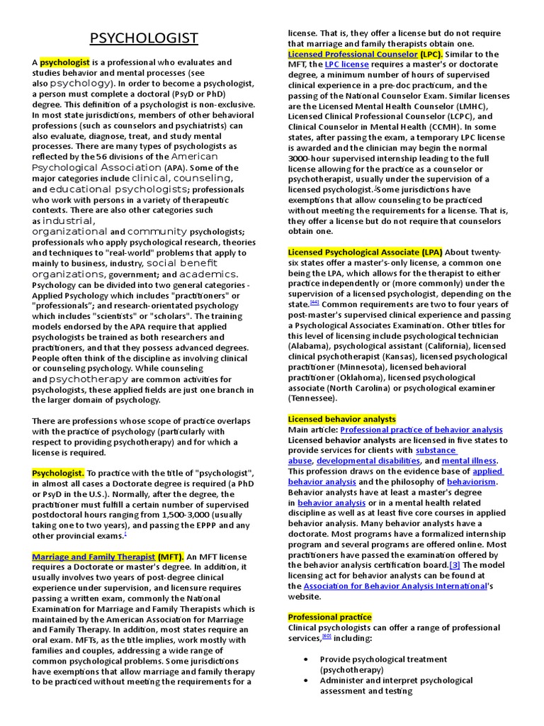 Psychologist: Psychology | PDF | Psychologist | Clinical Psychology