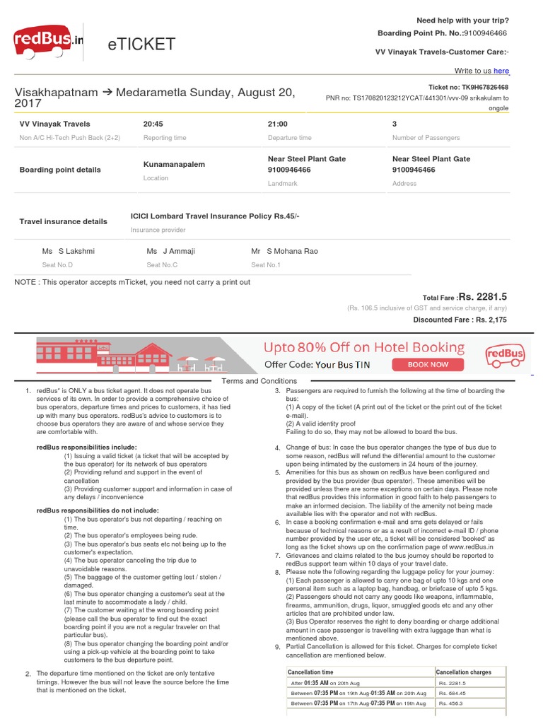 Bus Ticket Details & Guidelines | PDF | Ticket (Admission) | Baggage