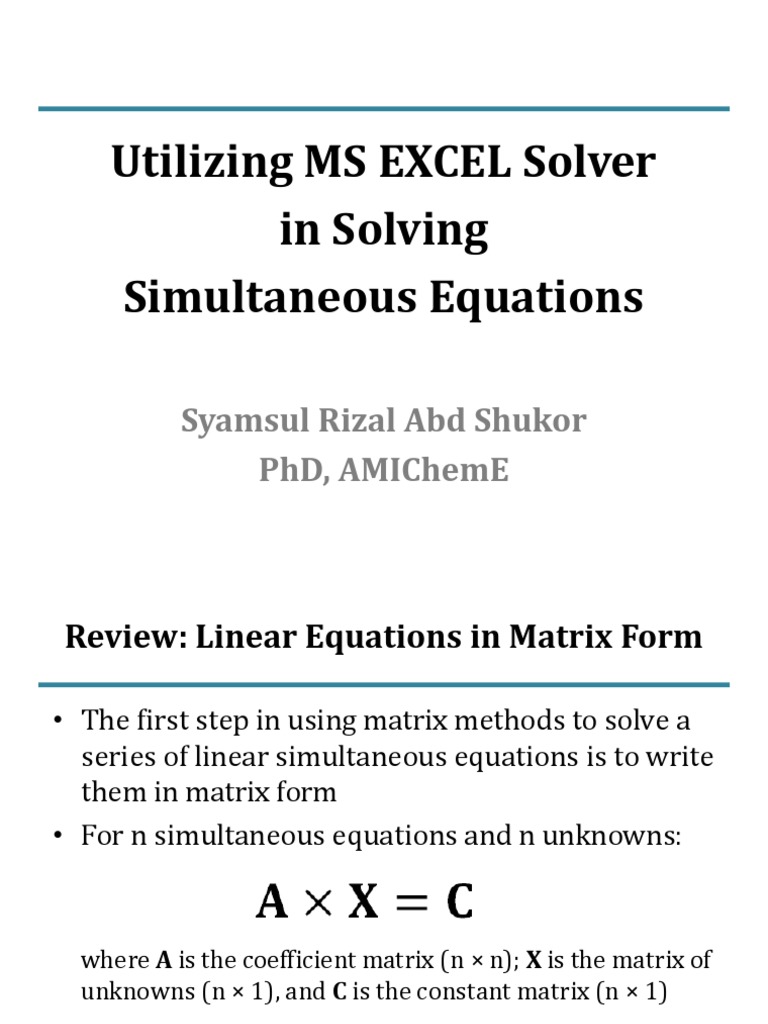 Utilizing MS EXCEL Solver PDF | PDF | Equations | System Of Linear Equations