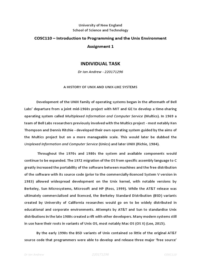 Ian Andrew Cosc110 Assignment 1 Pdf Unix Linux
