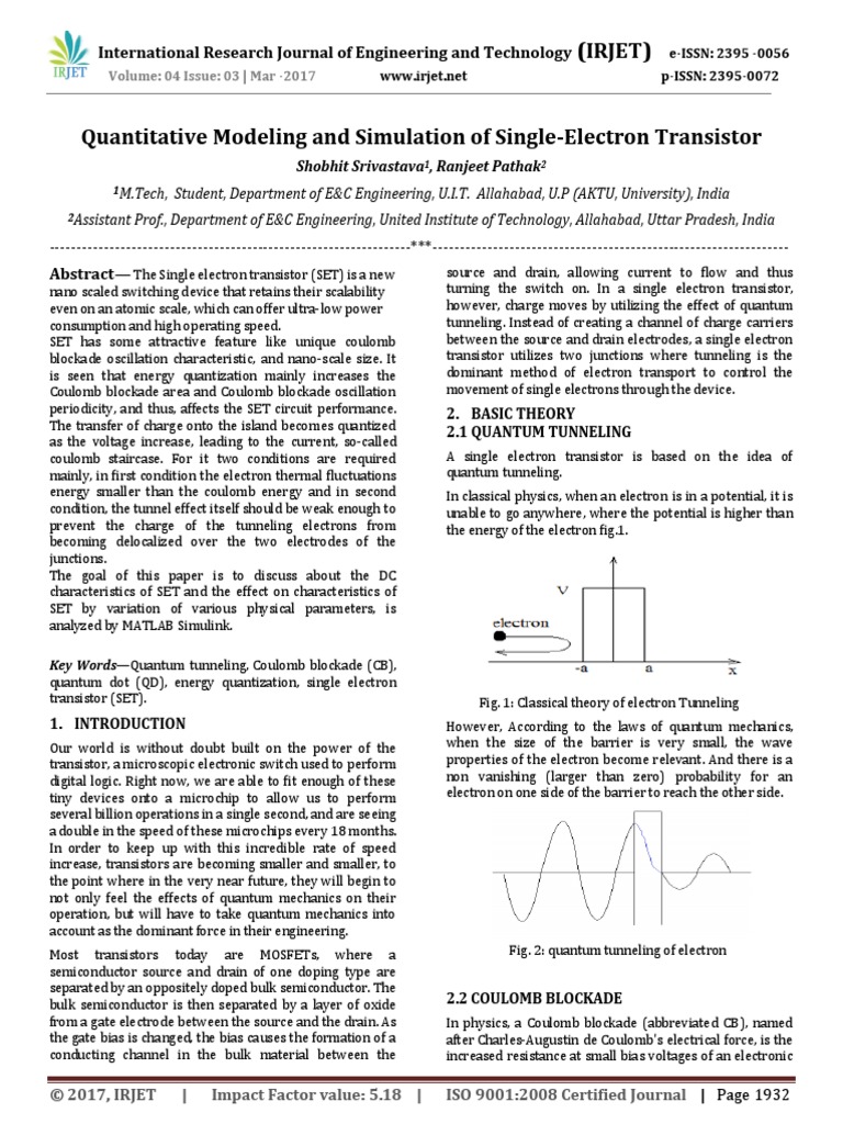 Quantitative Modeling and Simulation of Single-Electron Transistor | PDF | Electromagnetism ...