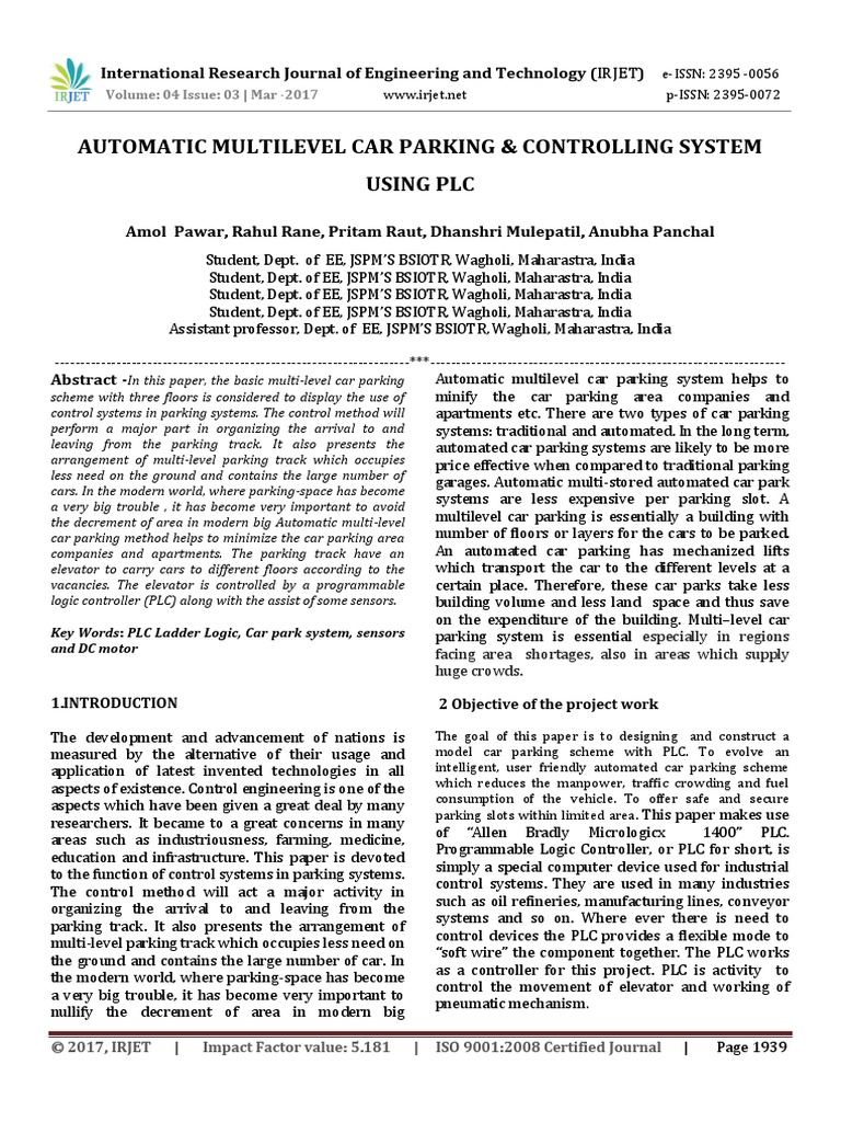 Automatic Multilevel Car Parking & Controlling System Using PLC | PDF ...