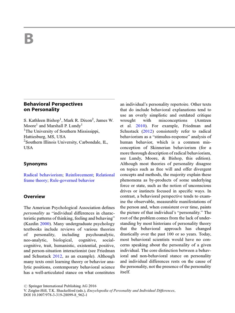 Behavioral Perspectives in Personality | PDF | Reinforcement | Behaviorism