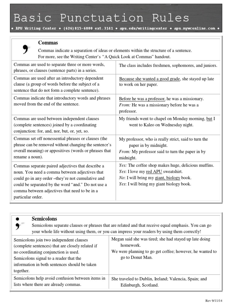 Basic Punctuation Rules PDF | PDF | Comma | Adjective Basic Punctuation Rules PDF | PDF | Comma | Adjective