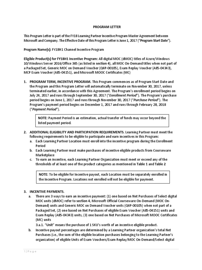 FY18H1 Incentive Program Letter | PDF | Windows 10 | Office 365