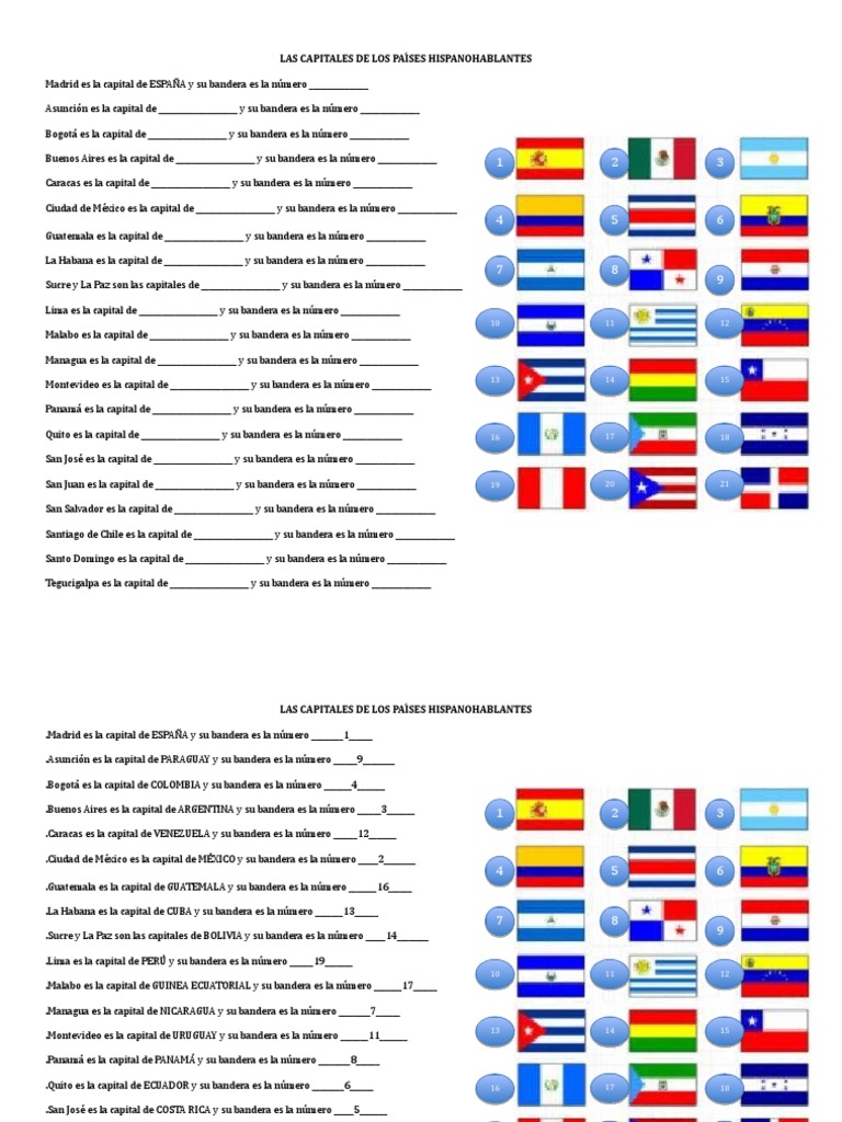 Las Capitales de Los Paises Hispanohablantes Hoja de Trabajo 60926 | PDF