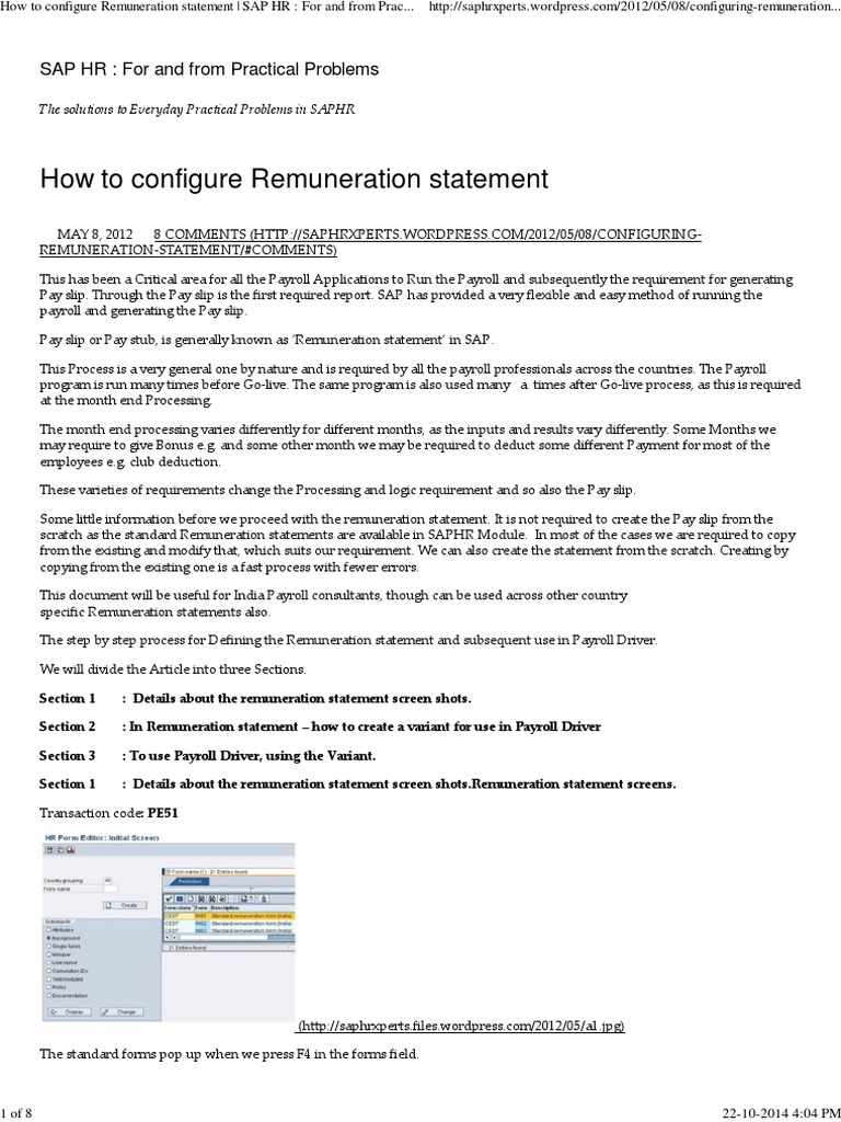 How to Configure Remuneration Statement _ SAP HR _ for and From ...