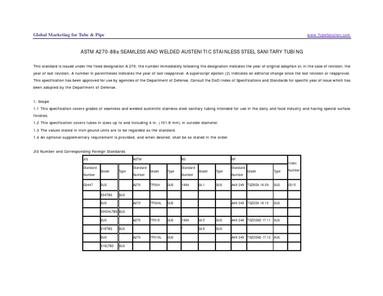Astm A270 PDF | PDF | Pipe (Fluid Conveyance) | Mechanical Engineering