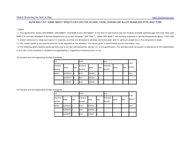 Astm B407 PDF | PDF | Pipe (Fluid Conveyance) | Building Materials