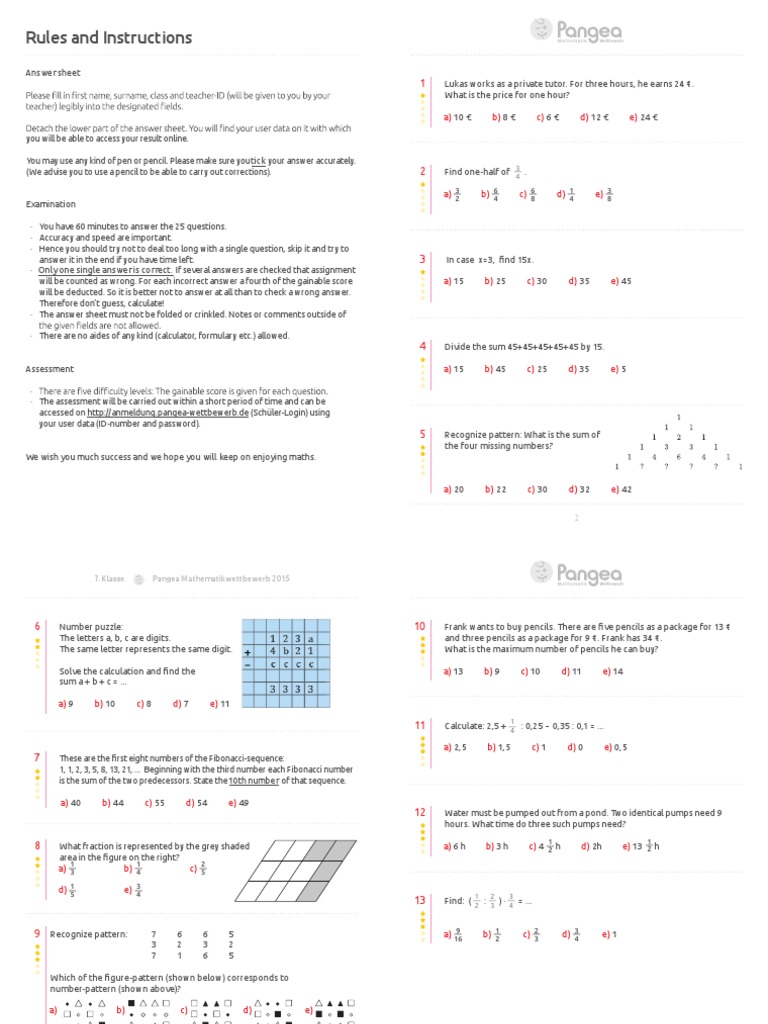 7th Grade 1.round Pangea2015 | PDF | Prime Number | Numbers