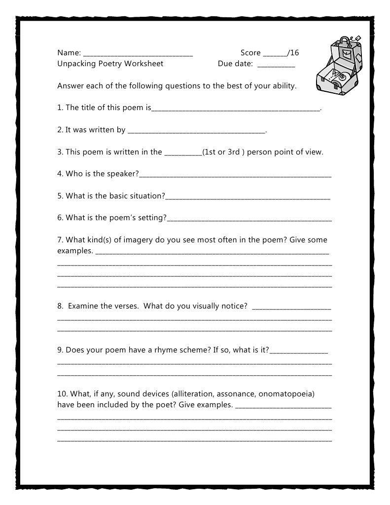 KS3 Poetry Analysis Worksheet | PDF | Language Arts & Discipline ...