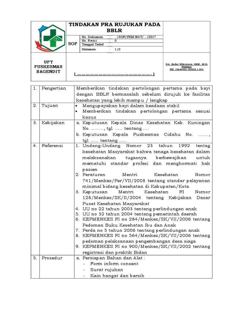 Sop Tindakan Pra Rujukan Pada BBLR | PDF | Kesehatan Holistik