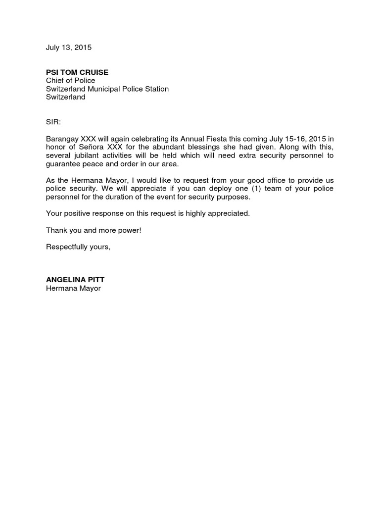 Request For Police Assistance During Fiesta | Download Free PDF | Law ...