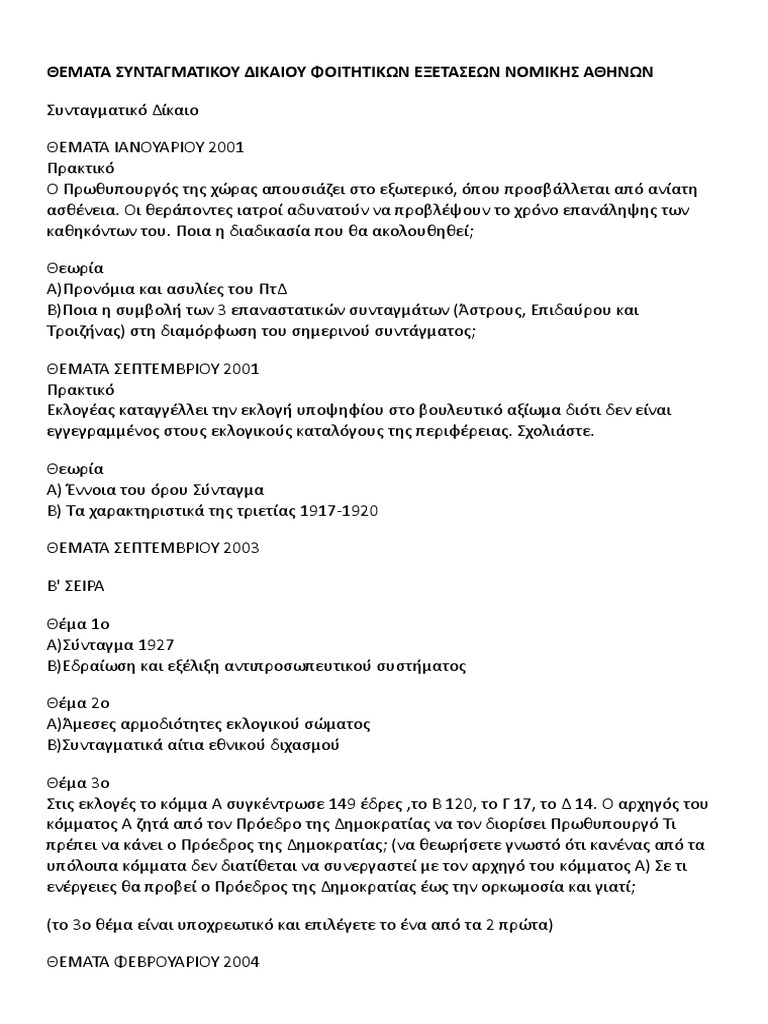 ΘΕΜΑΤΑ ΣΥΝΤΑΓΜΑΤΙΚΟΥ ΔΙΚΑΙΟΥ ΦΟΙΤΗΤΙΚΩΝ ΕΞΕΤΑΣΕΩΝ ΝΟΜΙΚΗΣ ΑΘΗΝΩΝ | PDF