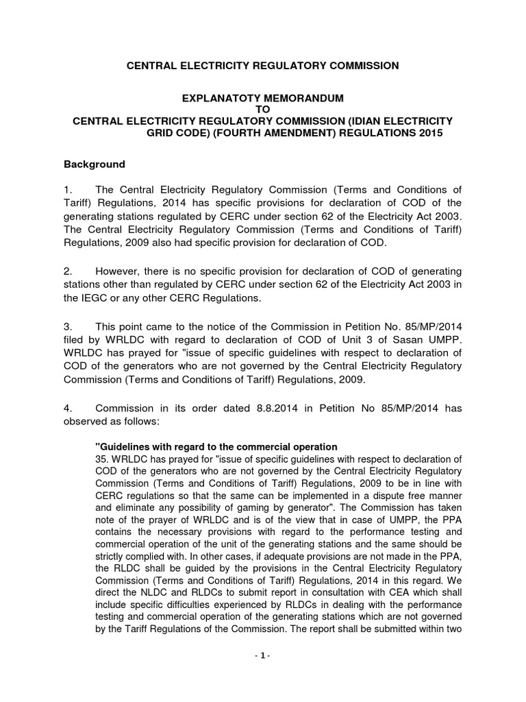 Central Electricity Regulatory Commission: "Guidelines With Regard To ...