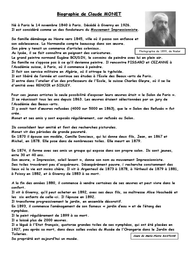 Biographie de Claude Monet | PDF | Claude Monet | Art français
