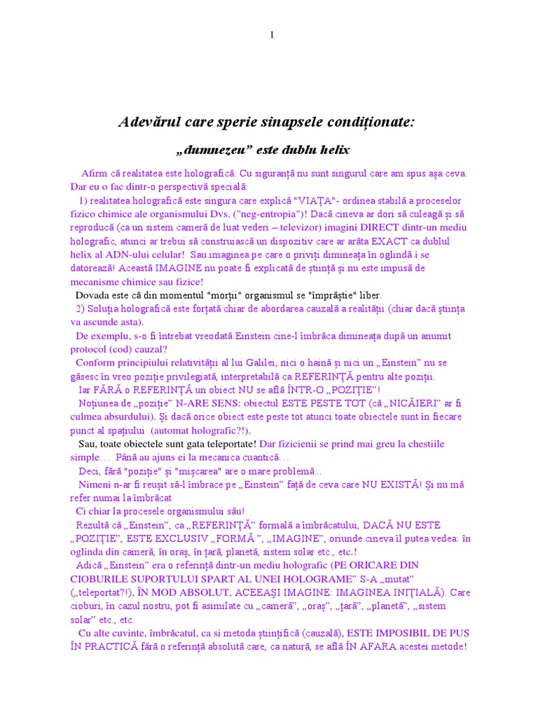 Adevărul Care Sperie Sinapsele Condiționate: Dumnezeu" Este Dublu Helix ...