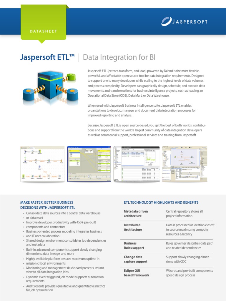 Jaspersoft ETL™: Data Integration For BI | PDF | Data Warehouse | Business Intelligence