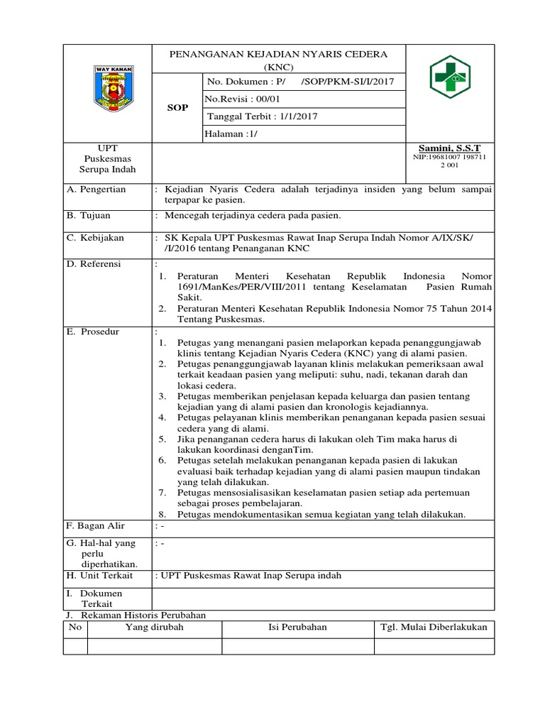 Sop Penanganan Kejadian Nyaris Cedera | PDF