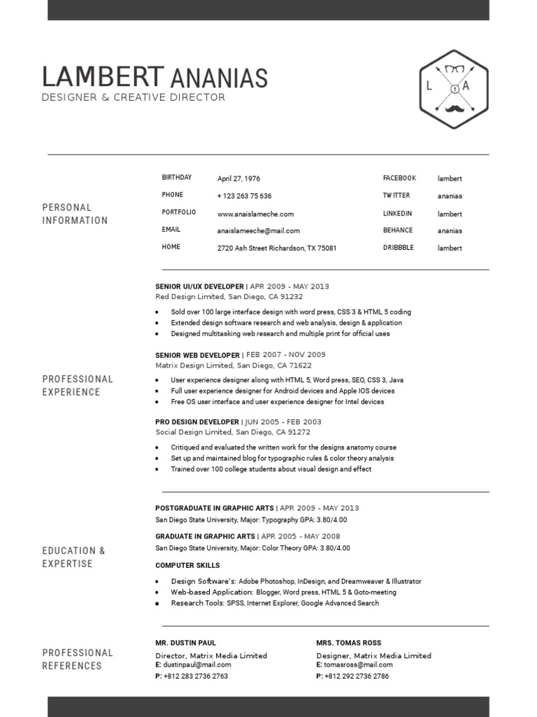 Senior UI/UX Developer Resume | PDF | Adobe Illustrator | Graphic Design