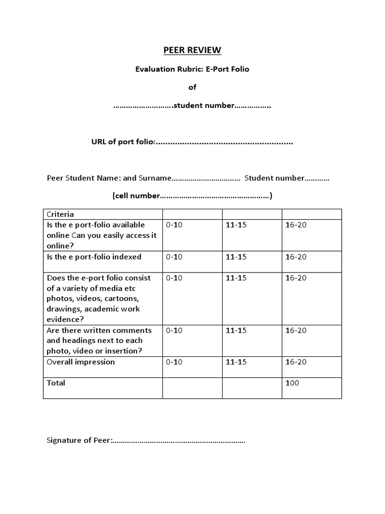 E-Port Folio Evaluation Rubric | PDF