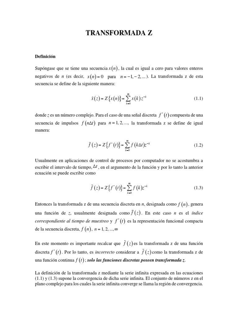 Transformada Z | PDF | Función (Matemáticas) | Ecuaciones