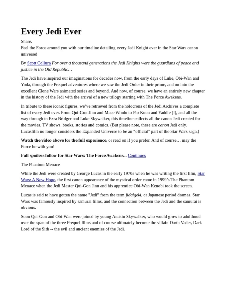 Every Jedi Ever | PDF | Jedi | Obi Wan Kenobi