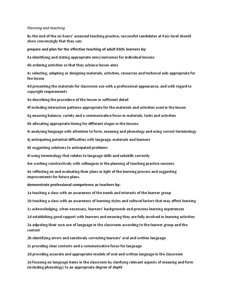 CELTA Assessment Criteria | Classroom | Neuropsychology