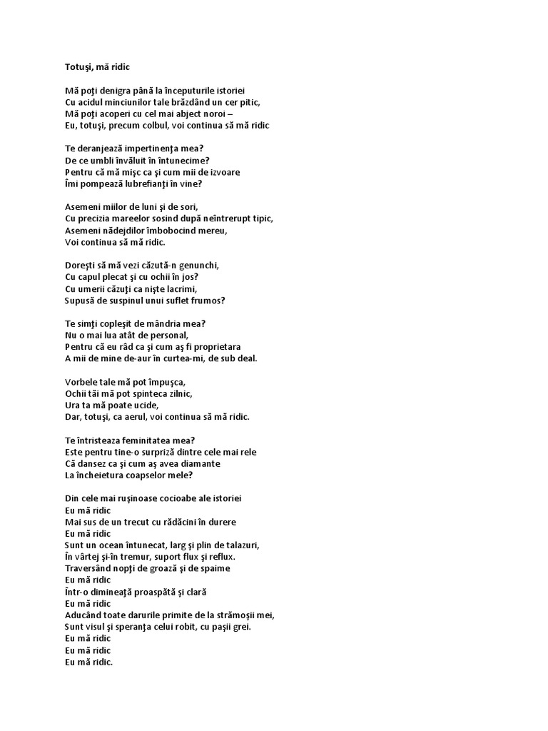 Eu Totusi Ma Ridic de Maya Angelou | PDF