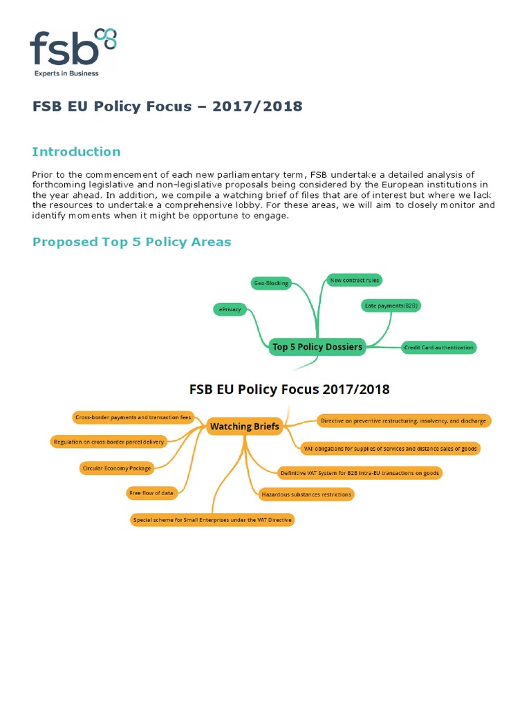 FSB Policy Focus 2017 2018 | PDF | Value Added Tax | Privacy