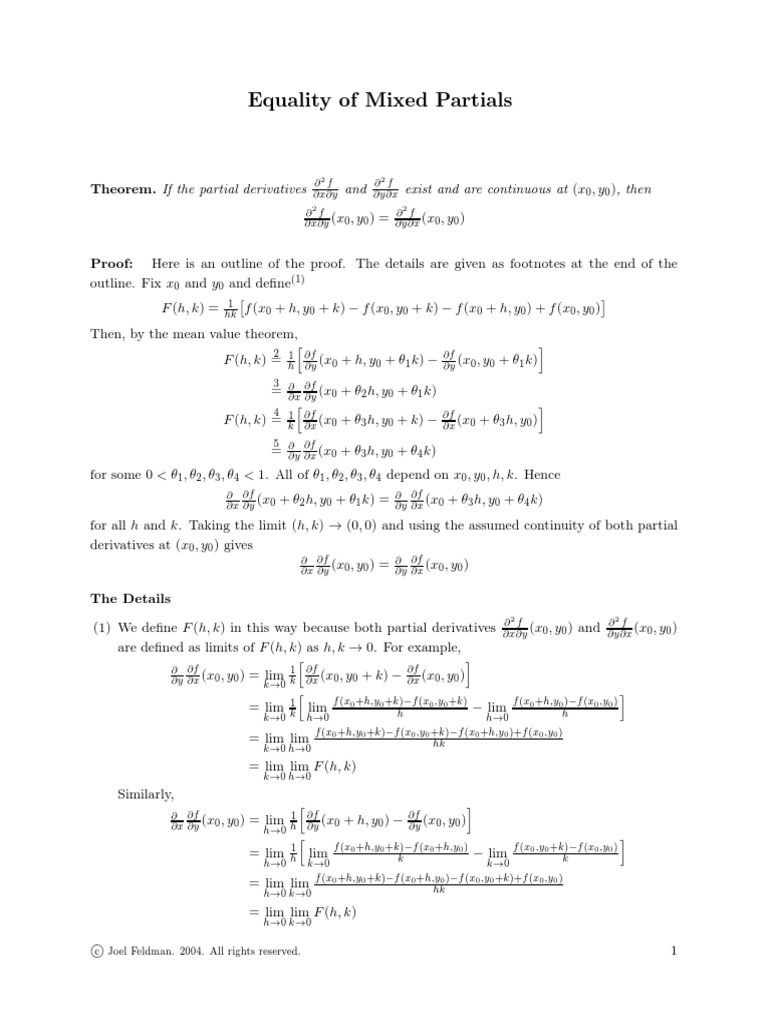 Equality of Mixed Partial Derivatives | PDF | Slope | Derivative