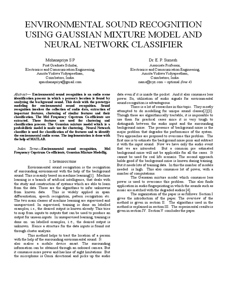 Environmental Sound Recognition Using Gaussian Mixture Model And Neural