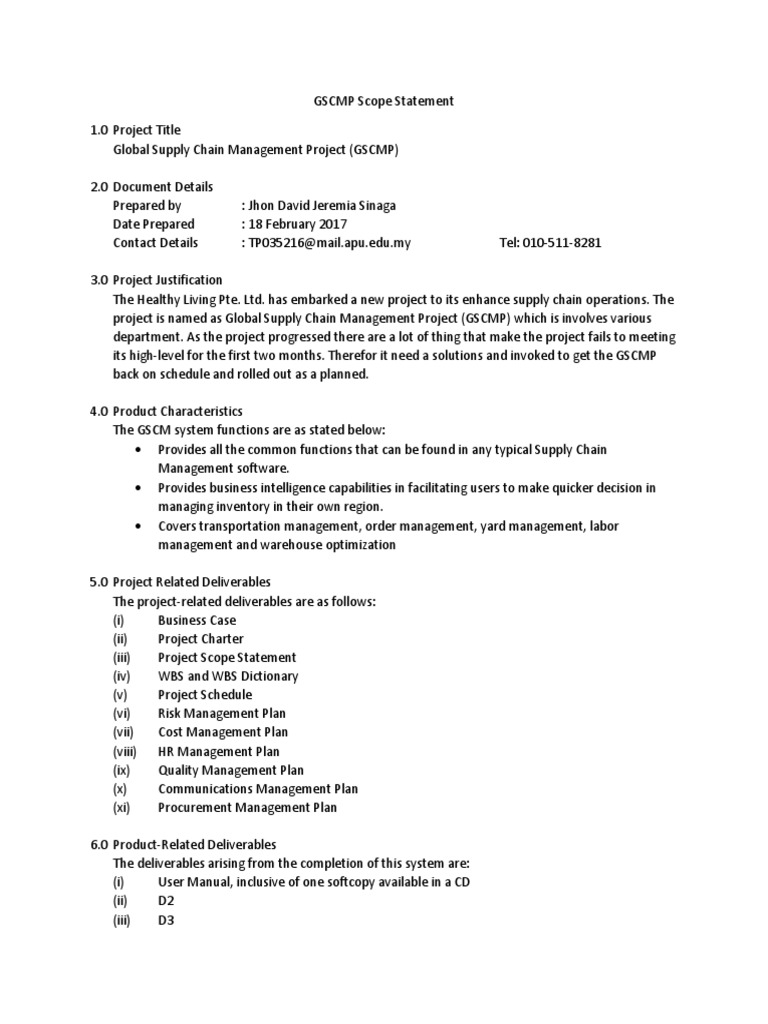 Project Scope Statement | PDF