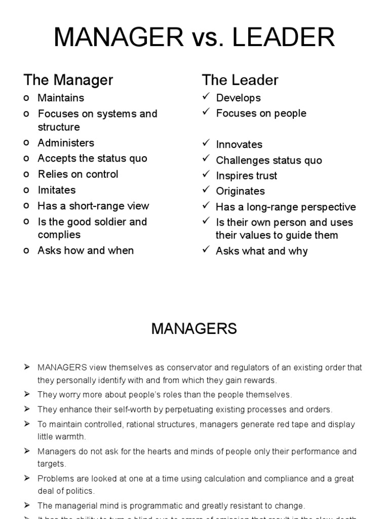 Manager vs. Leader | PDF