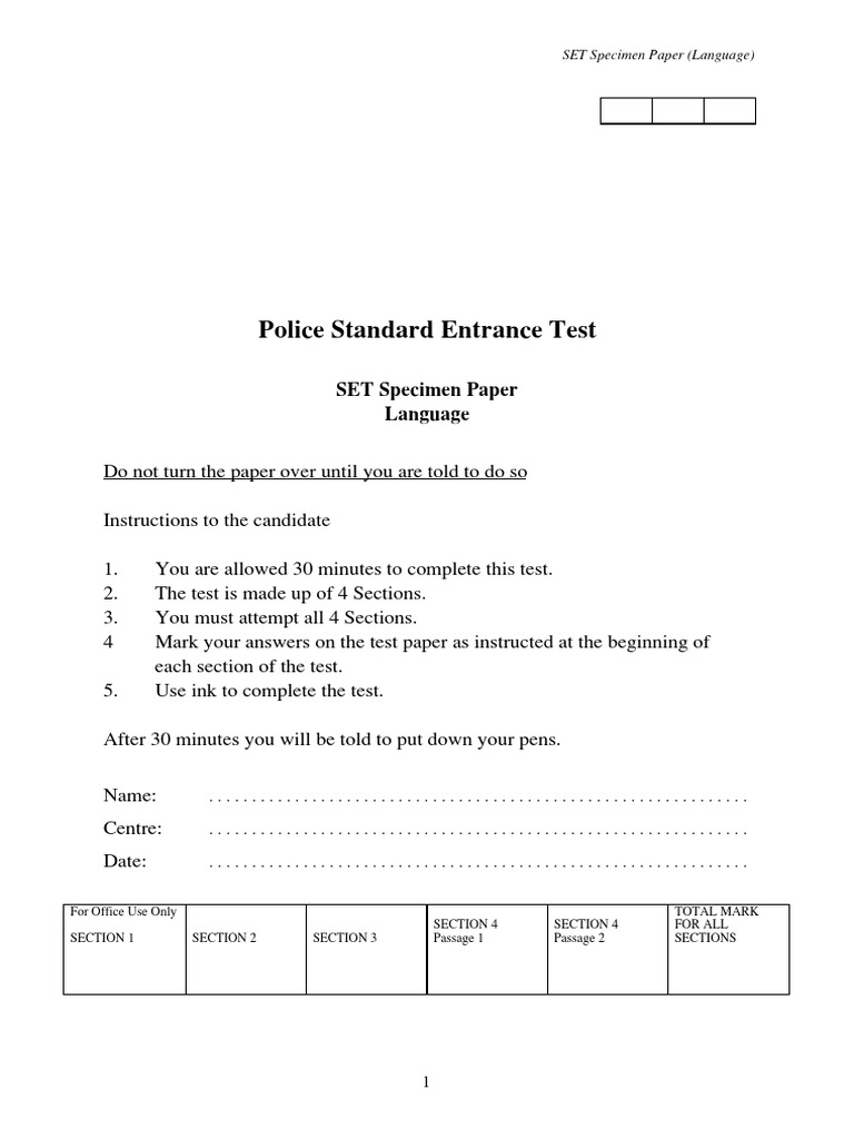 Police Standard Entrance Test Language | Questionnaire | Window