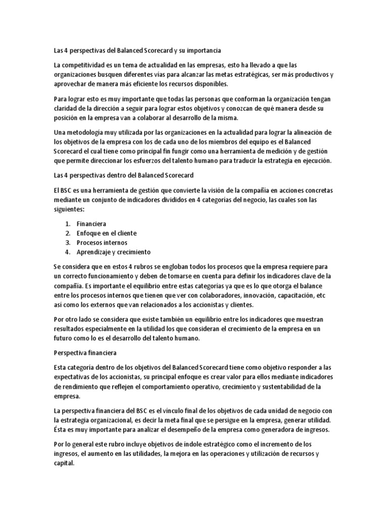 Las 4 Perspectivas Del Balanced Scorecard y Su Importancia | PDF ...