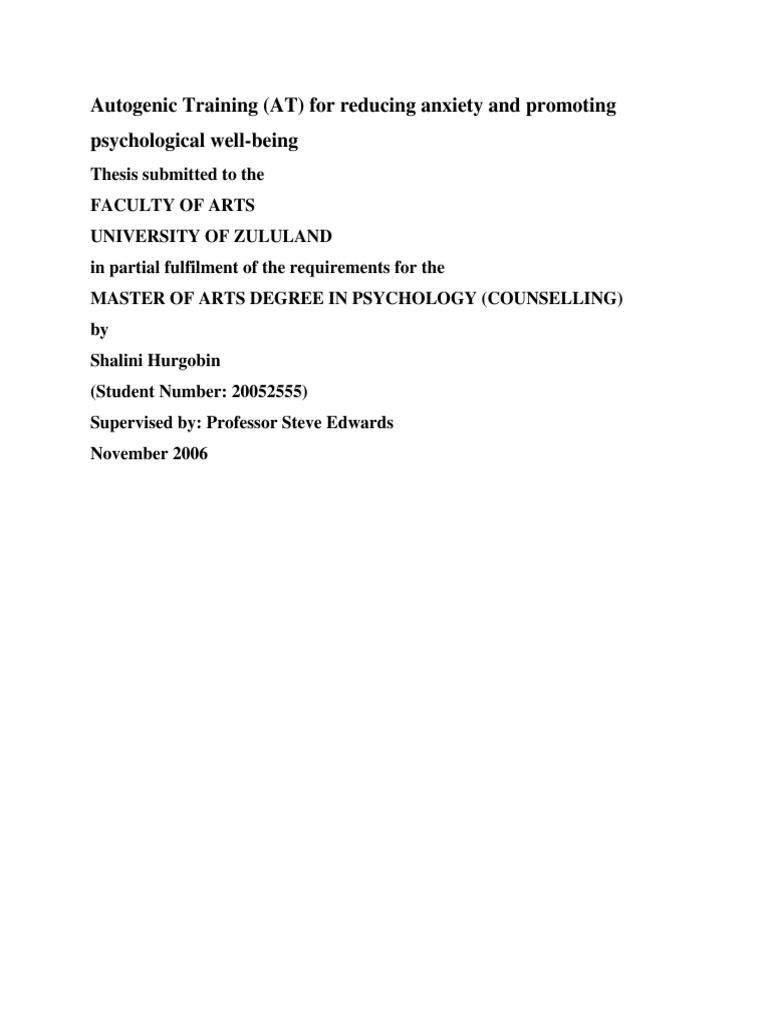 Autogenic Training For Reducing Anxiety & Promoting Psychological Well ...