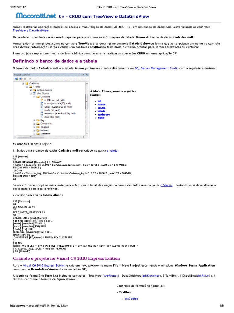 C Crud Com Treeview E Datagridview Pdf Sql C Sharp Linguagem De Programação
