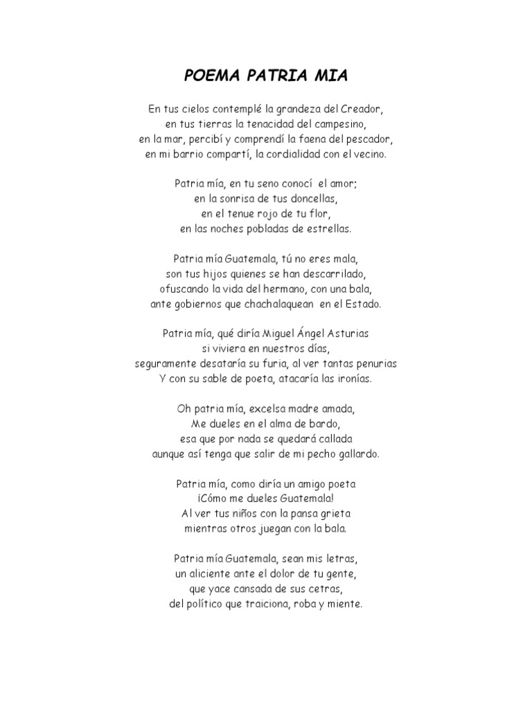 Poema "Patria Mía" sobre Guatemala | PDF