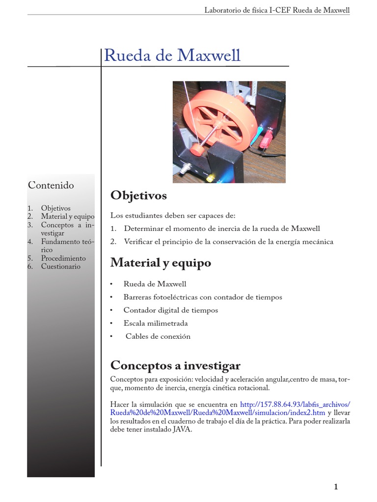 Rueda de Maxwell PDF | PDF | Energía cinética | Movimiento (física)