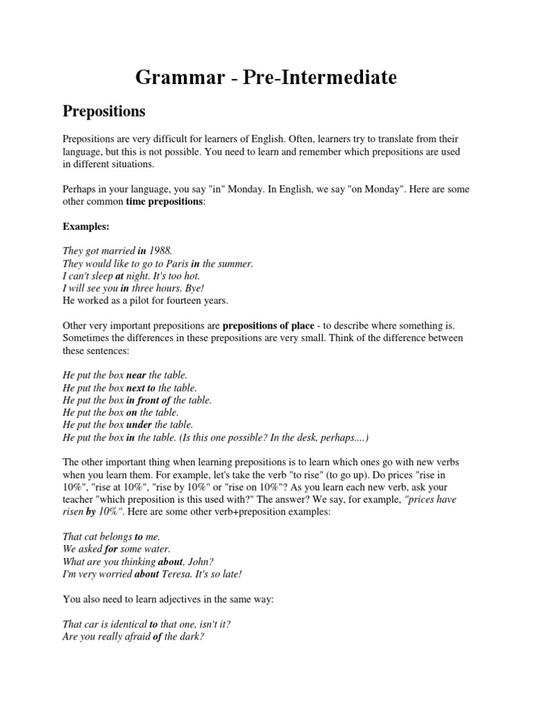 Grammar Pre Intermediate | PDF | Perfect (Grammar) | Onomastics