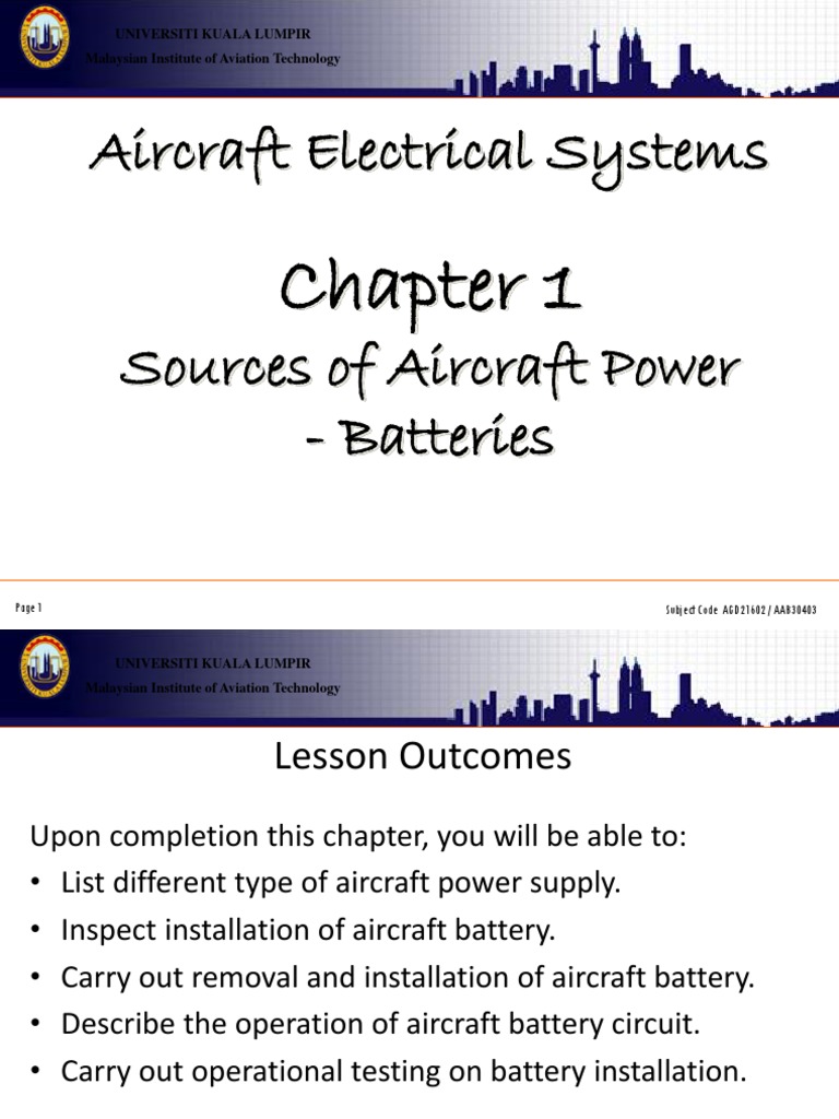 Aircraft Electrical System Chapter 1 - Batteries | PDF | Battery ...
